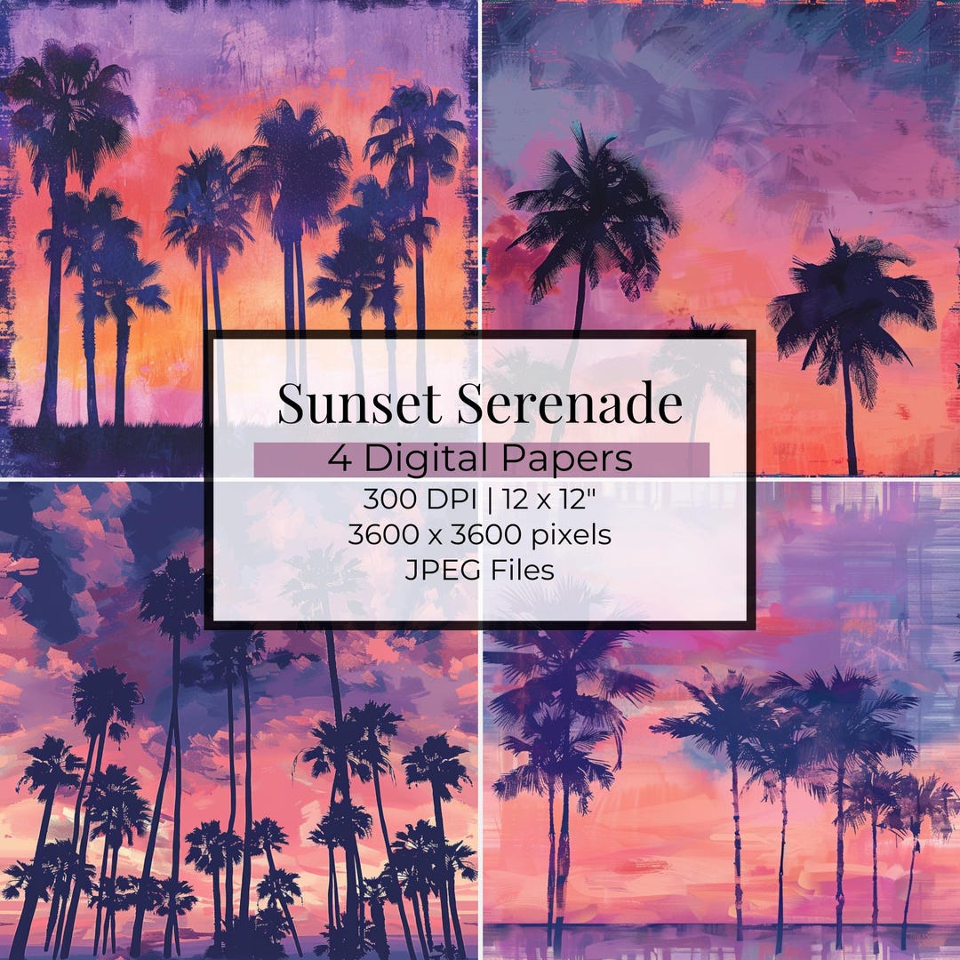 Beach Sunset Digital Paper: Tropical Watercolour Scrapbook Art (instant ...