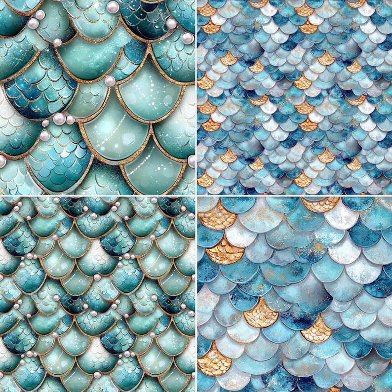 Mermaid Scale Digital Paper: 16 Scrapbook Papers | Instant Download ...