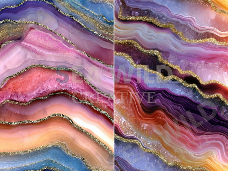 Sunset Rainbow Agate Digital Paper | Seamless Marble Background for ...