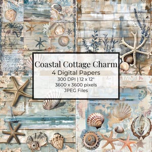 Coastal Digital Papers: 4 Seamless Patterns for Scrapbooking & Journals ...