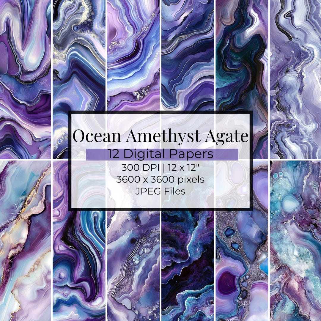 Purple Agate Digital Paper: 12 Digital Papers | Seamless Background ...