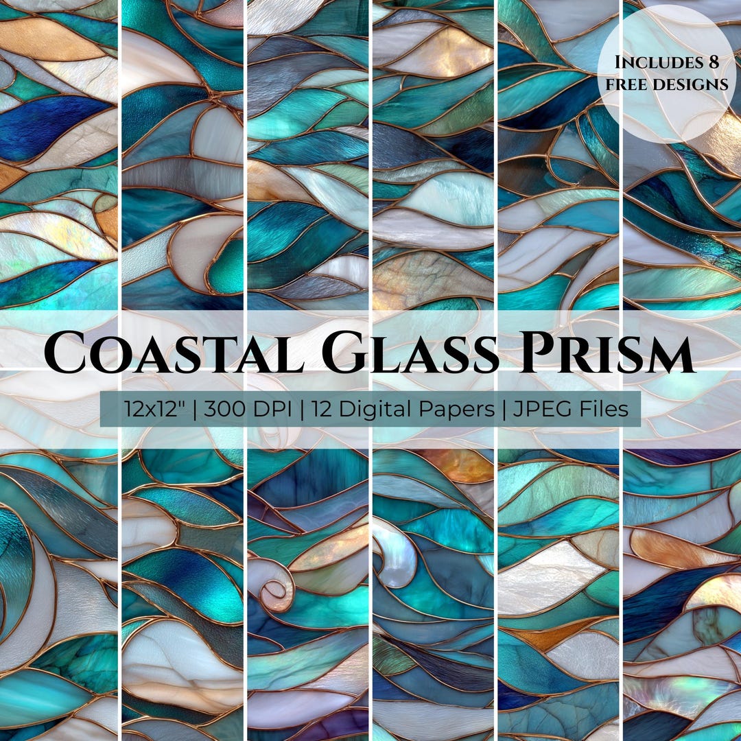 Ocean Wave Stained Glass Pattern, DIY Coastal Decor, Beach House Art ...