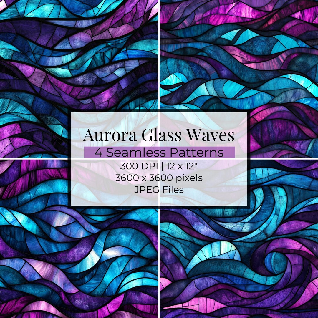 Ocean Wave Stained Glass Pattern: Aurora Seamless Design (digital File ...