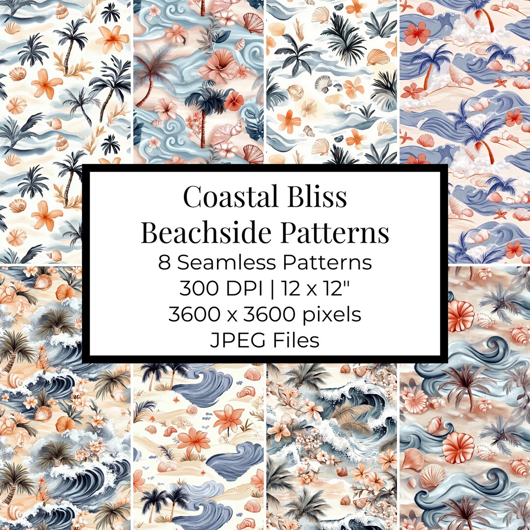 Seamless Beachy Pattern Fabric Printing Beach Vibes Commercial Use Beachy Surf Png Digital Paper ...