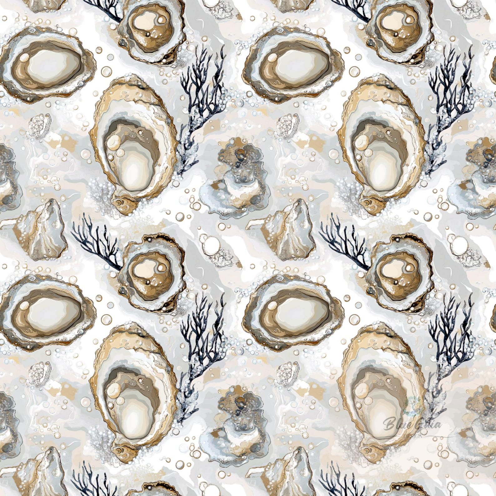 Oysters Seamless Pattern Digital Paper | Printable Crafting Design ...