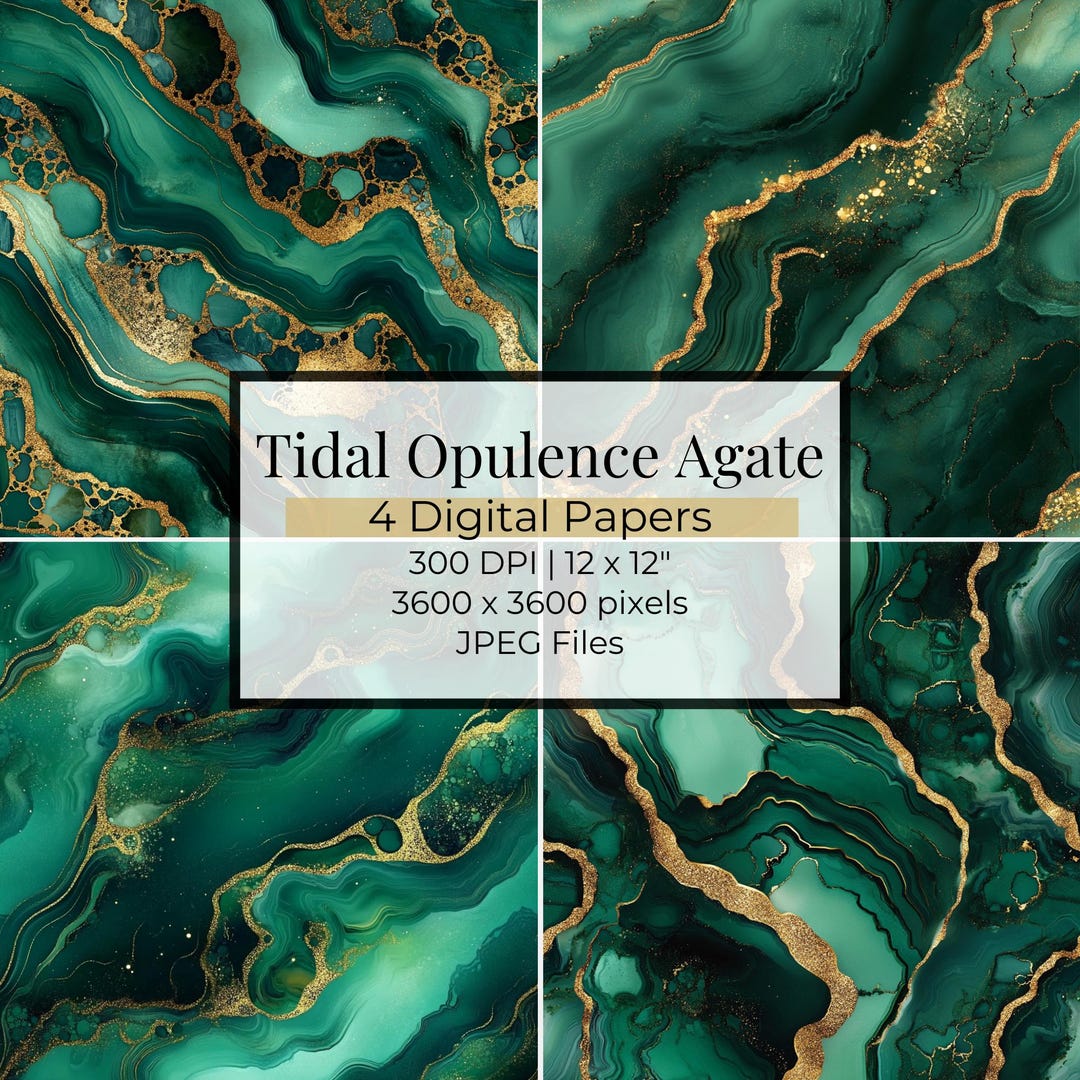 Emerald Green and Gold Agate Digital Paper: 4 Seamless Backgrounds for ...