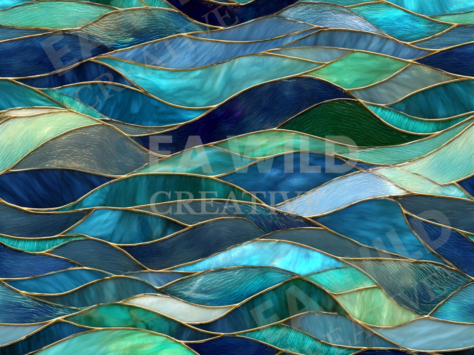 Ocean Wave Stained Glass Pattern, DIY Coastal Decor, Beach House Art ...