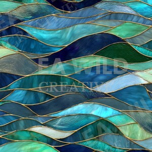 Ocean Wave Stained Glass Pattern, DIY Coastal Decor, Beach House Art ...
