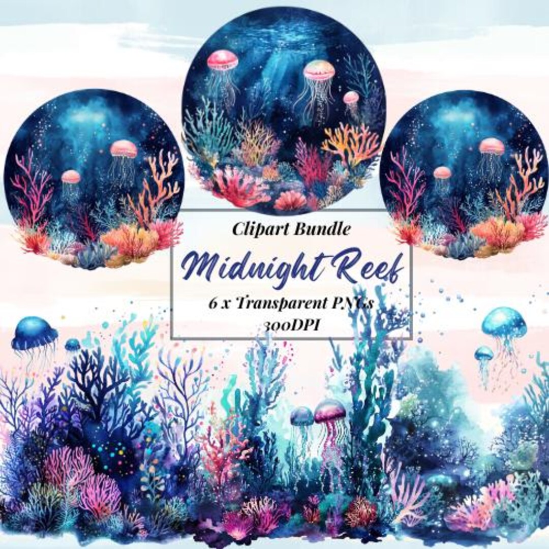 Coral Reef Clipart: 6 Colourful Watercolour Ocean Graphics | Underwater ...