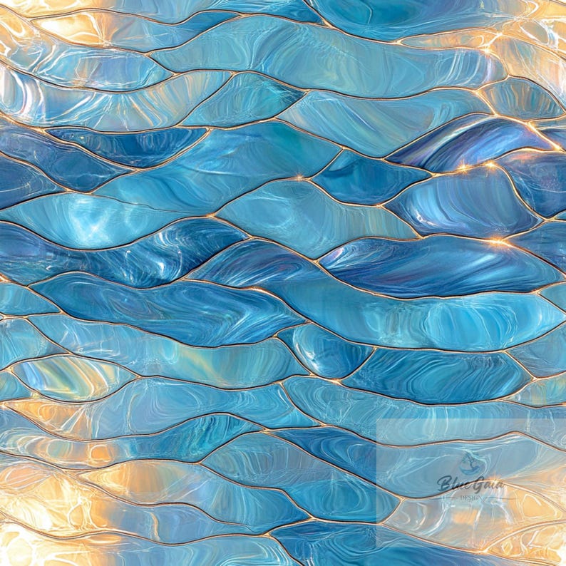 Ocean Wave Stained Glass Pattern | Digital File | Glasswork Pattern ...