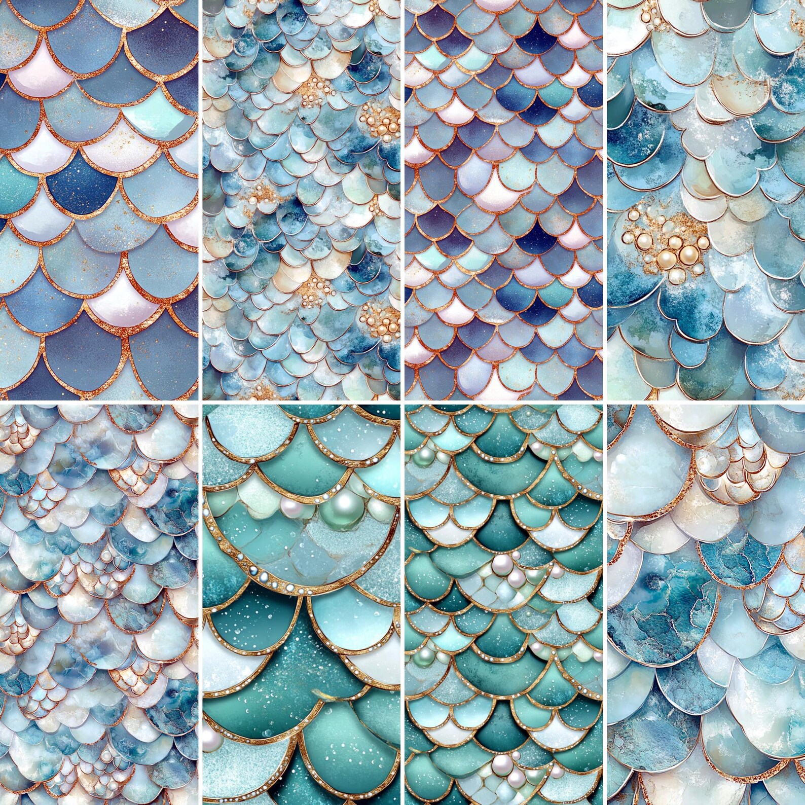 Mermaid Scale Digital Paper: 16 Scrapbook Papers | Instant Download ...