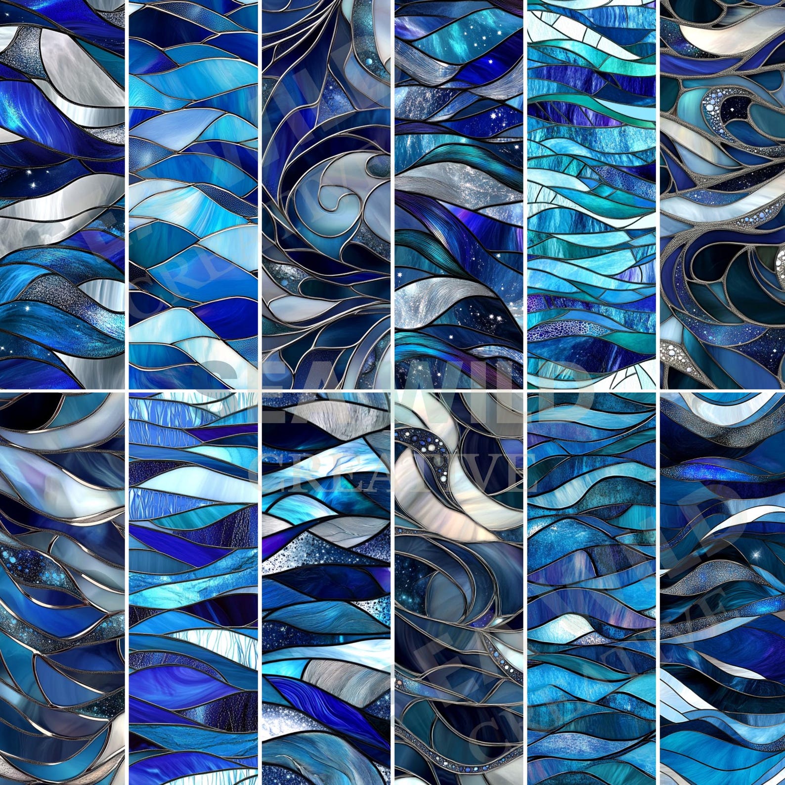Ocean Wave Stained Glass Pattern: Vibrant Colors, Junk Journal Paper ...