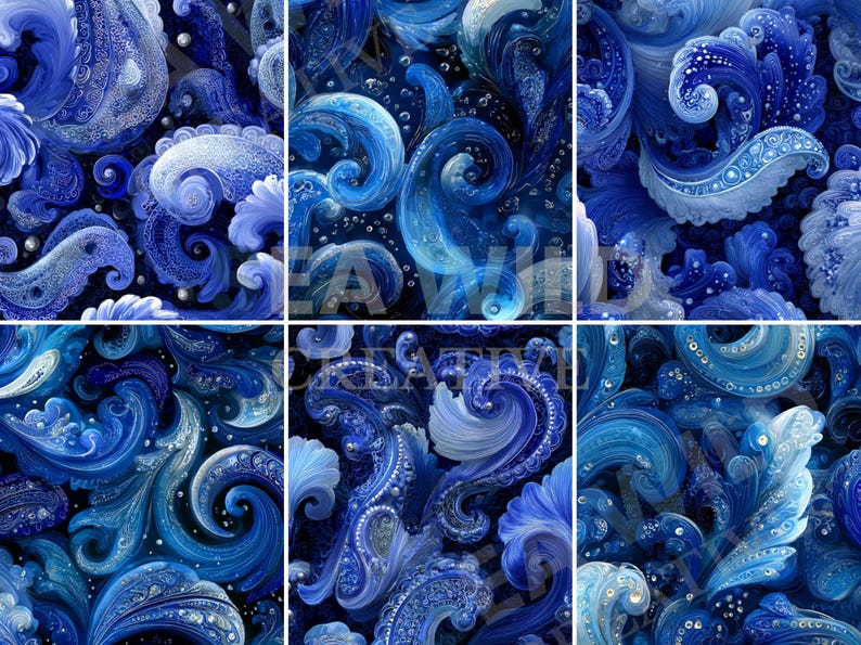Ocean Paisley Seamless Pattern, Floral Scrapbooking Digital Paper ...