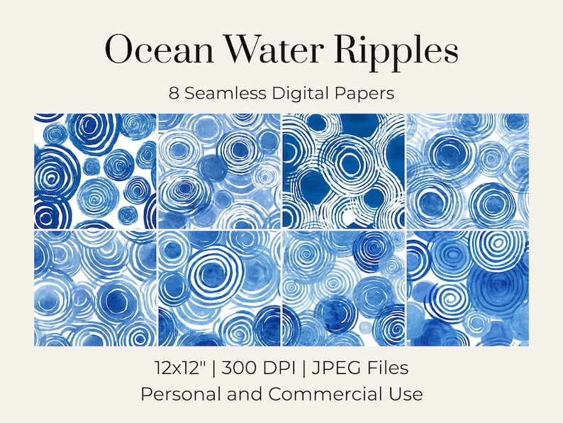 Blue Water Ripple Digital Paper | 8 Seamless Ocean Backgrounds for ...