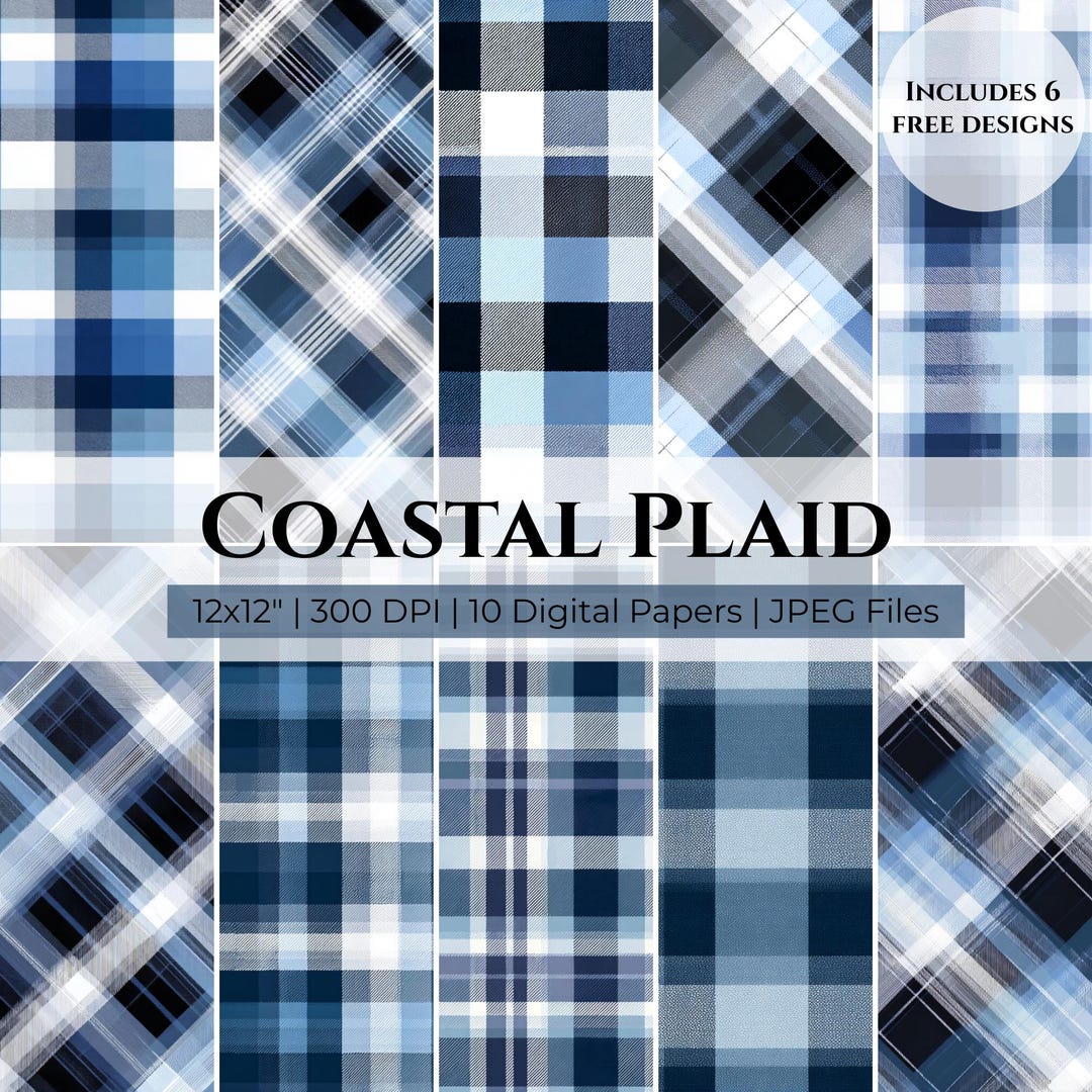 Tartan Plaid Digital Paper | Blue Plaid Seamless Pattern, Nautical ...