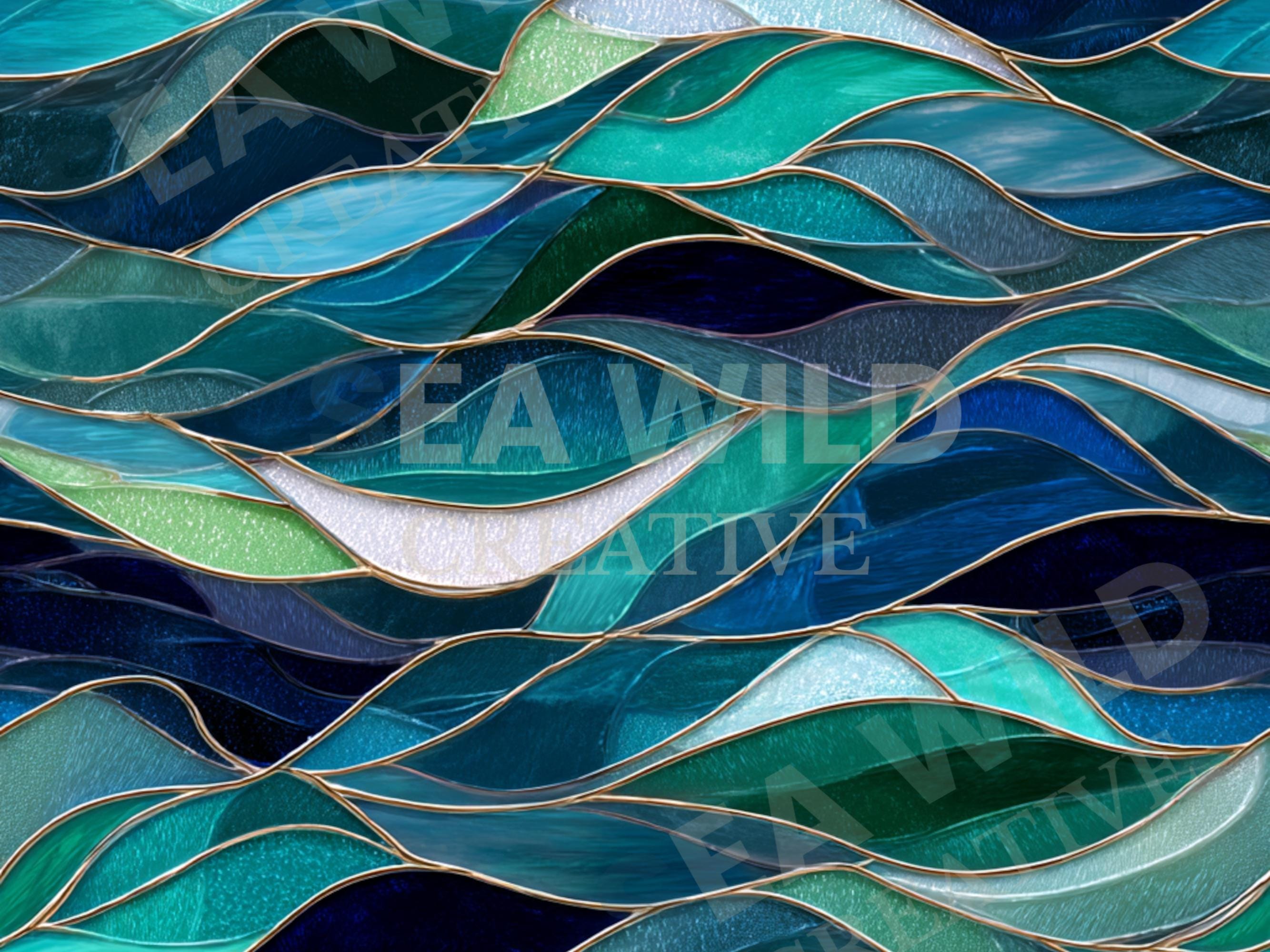 Ocean Wave Stained Glass Pattern, DIY Coastal Decor, Beach House Art ...
