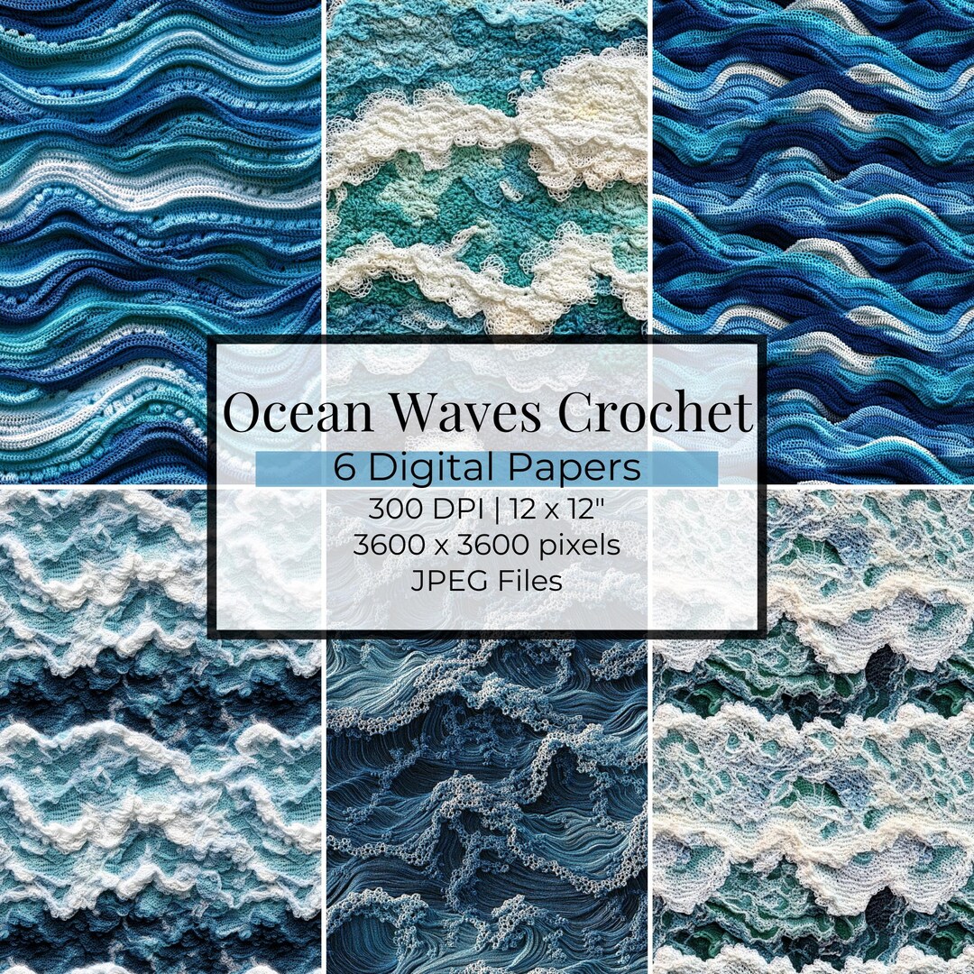 Ocean Waves Crochet Pattern: Digital Papers | Knit-look Ocean Waves ...