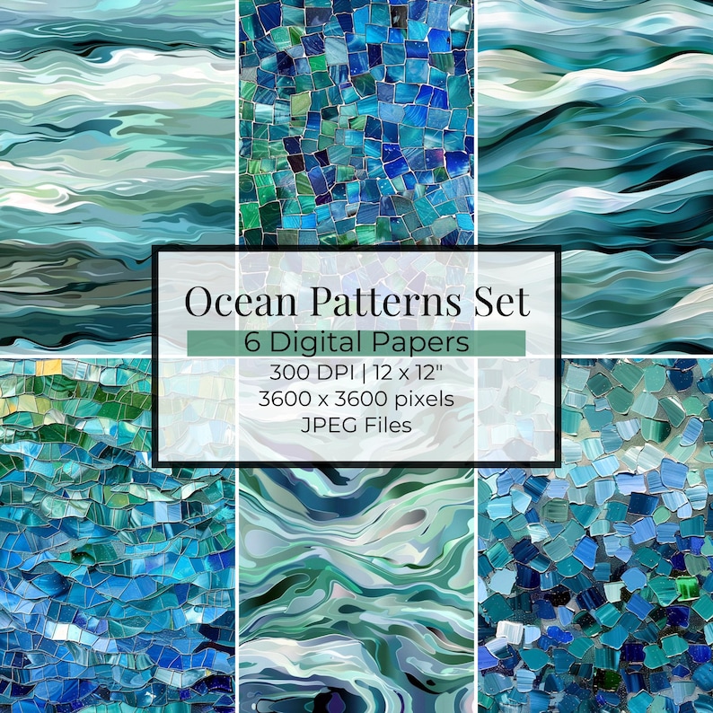 Ocean Waves Digital Paper Pack: Nautical Scrapbook Patterns (digital ...