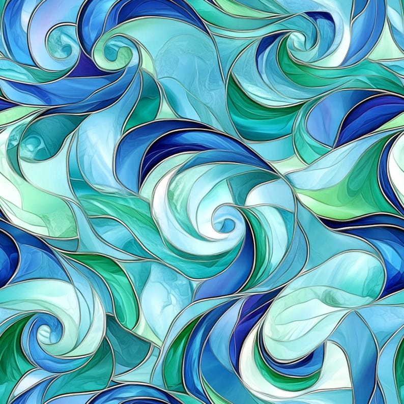 Ocean Wave Stained Glass Pattern: 6 Stain Glass Papers | Digital ...