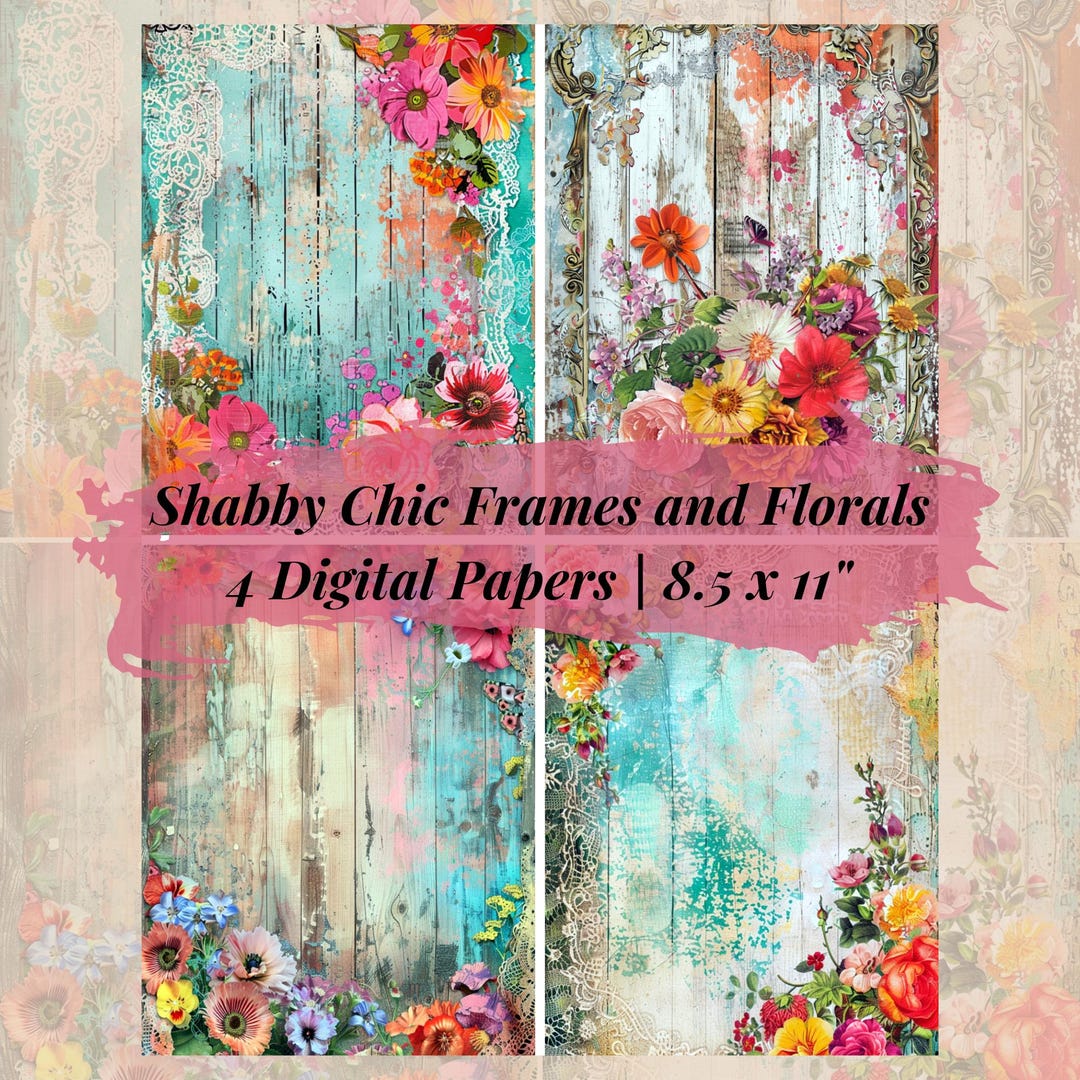 Shabby Chic Digital Paper: 4 Floral Shabby Chic Digital Papers ...