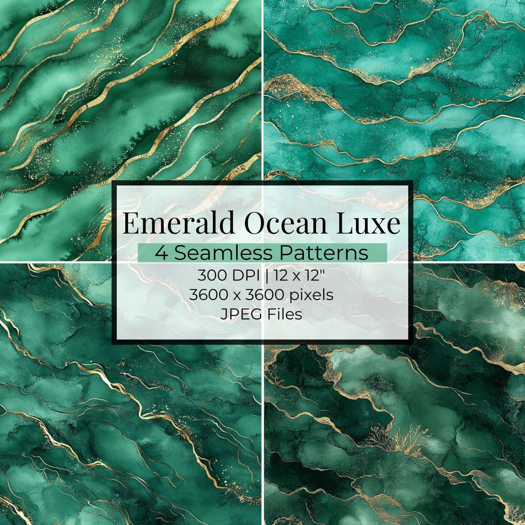 Emerald Green and Gold Digital Paper Pack: 4 Watercolour Digital Papers ...