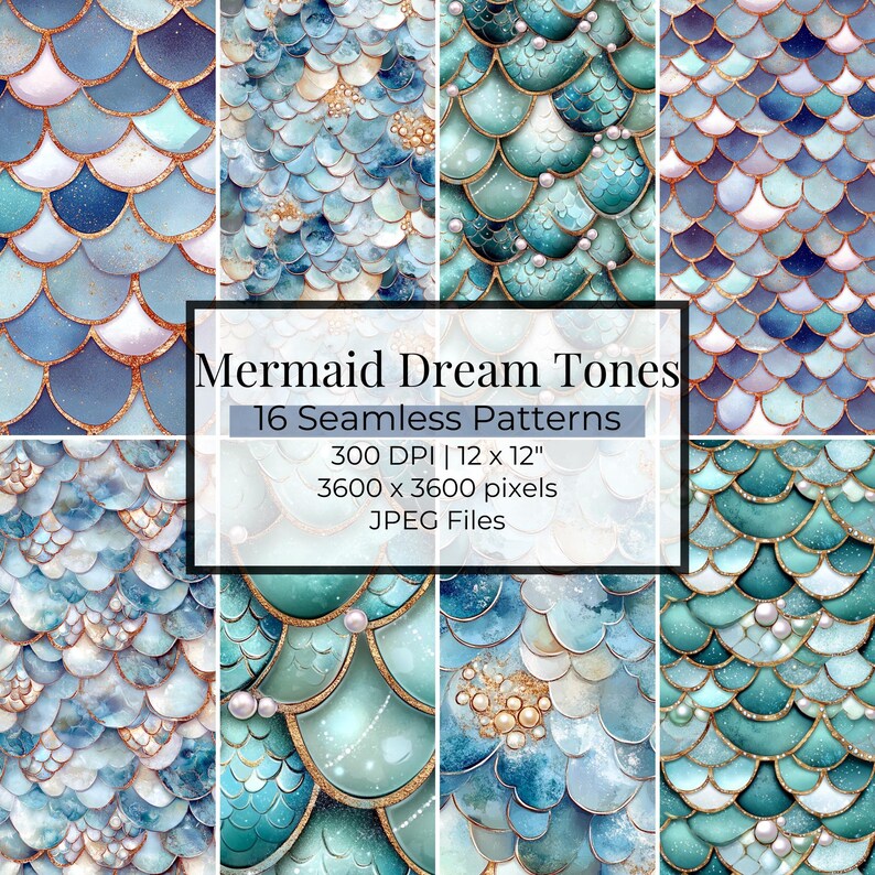 Mermaid Scale Digital Paper: 16 Scrapbook Papers | Instant Download ...