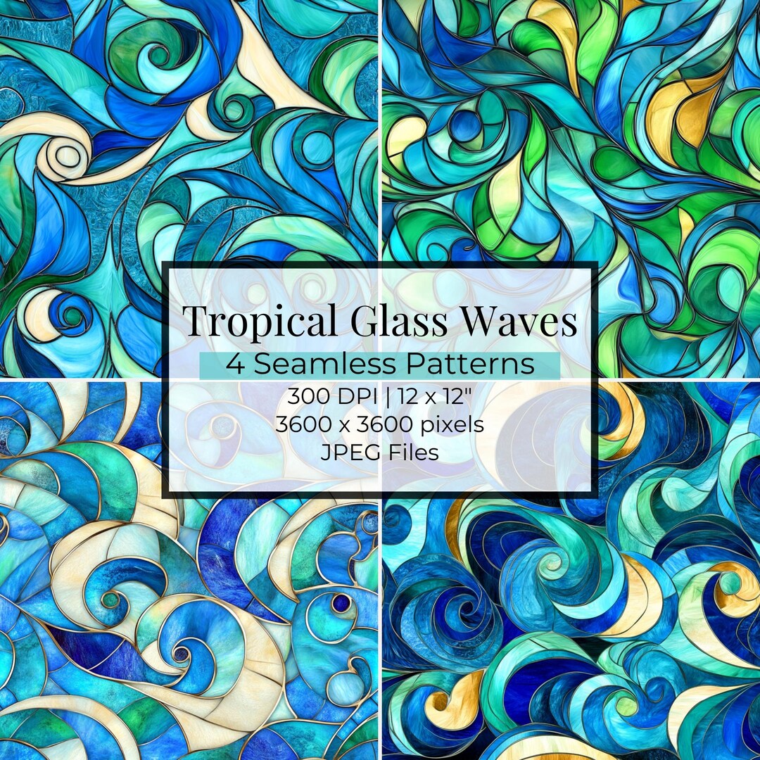 Ocean Wave Stained Glass Pattern | Digital File | Glasswork Pattern ...