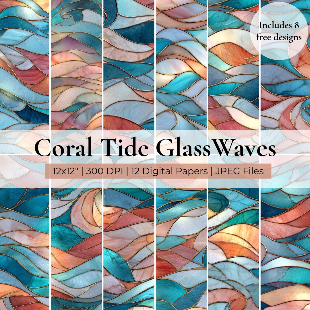 Ocean Wave Stained Glass Pattern, DIY Coastal Decor, Beach House Art ...