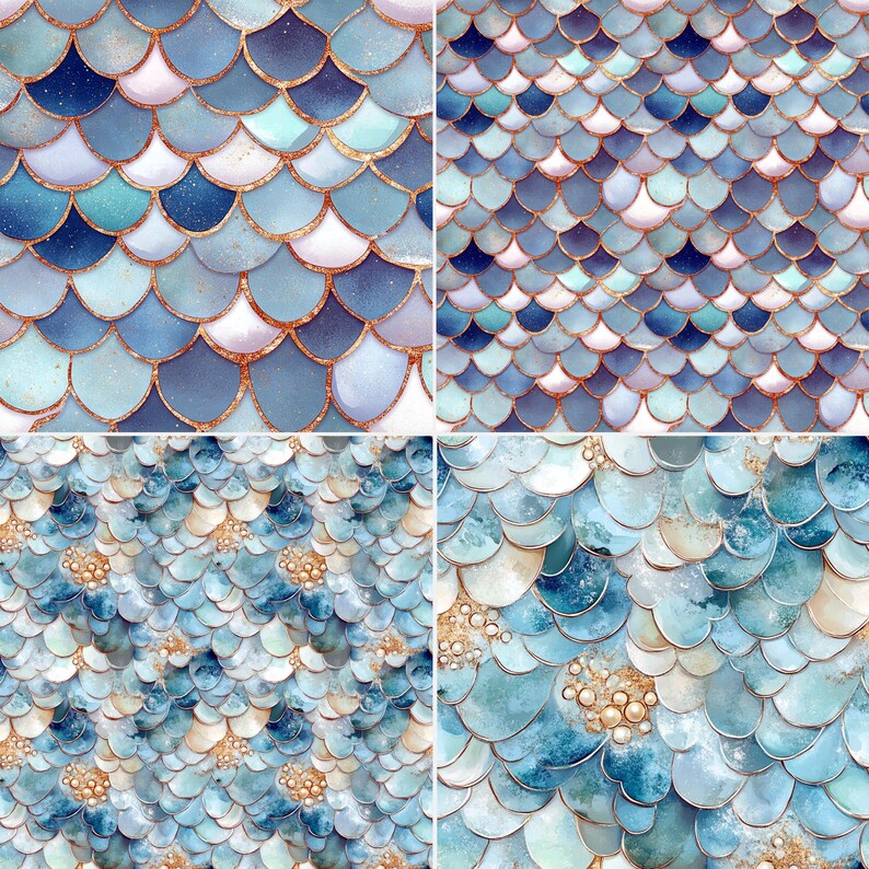 Mermaid Scale Digital Paper: 16 Scrapbook Papers | Instant Download ...