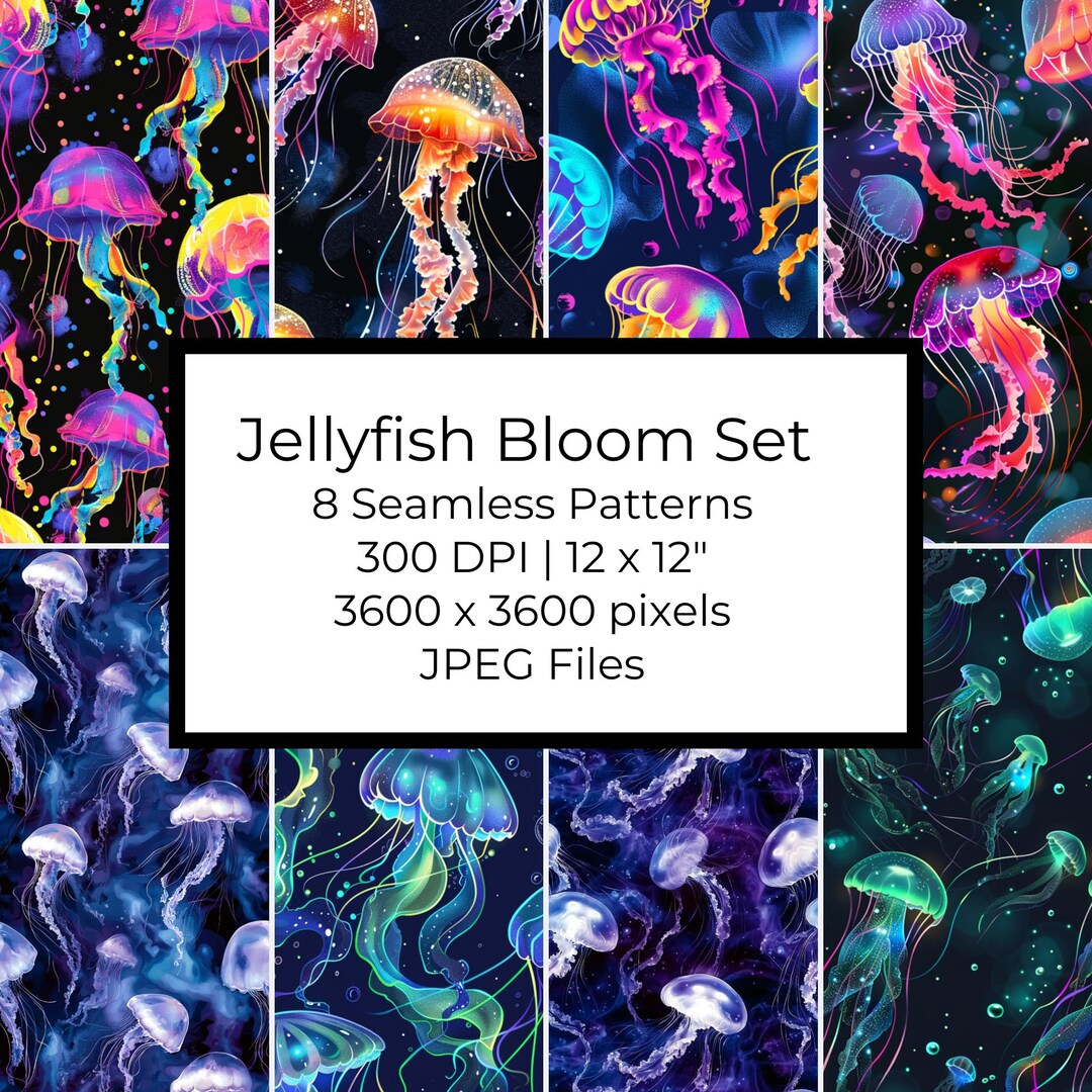 Jellyfish Seamless Pattern | Sea Life Pattern | Jellyfish Digital Paper ...