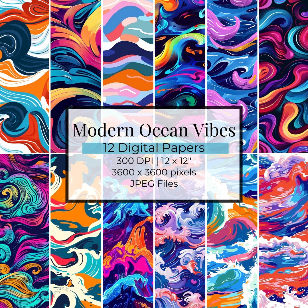 Ocean Waves Seamless Pattern Pack: 12 Coastal Digital Downloads for ...