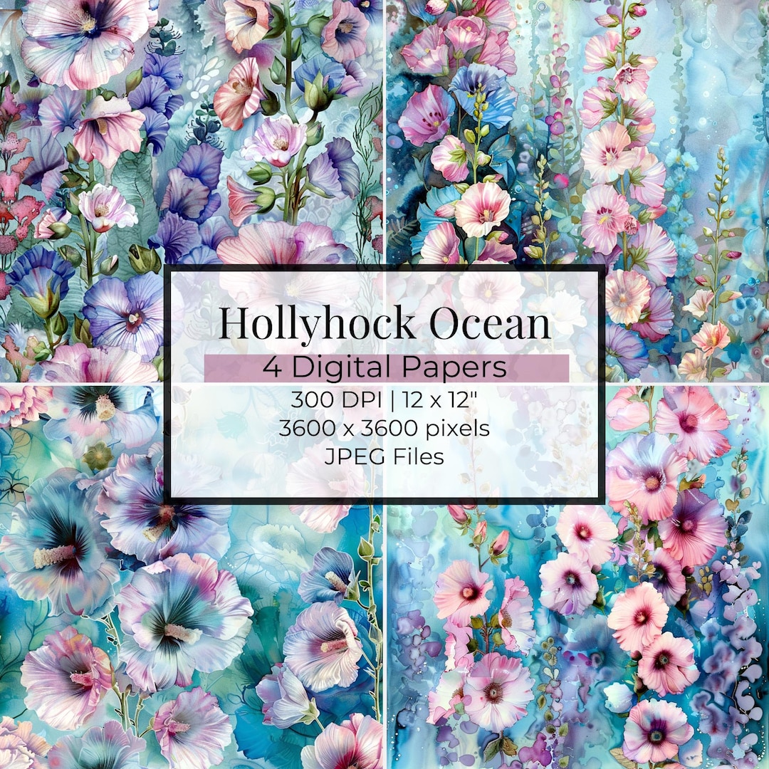 Light Blue Floral Digital Paper: 4 Printable Backgrounds | Ideal for ...