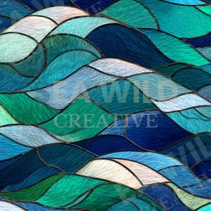 Ocean Wave Stained Glass Pattern, DIY Coastal Decor, Beach House Art ...