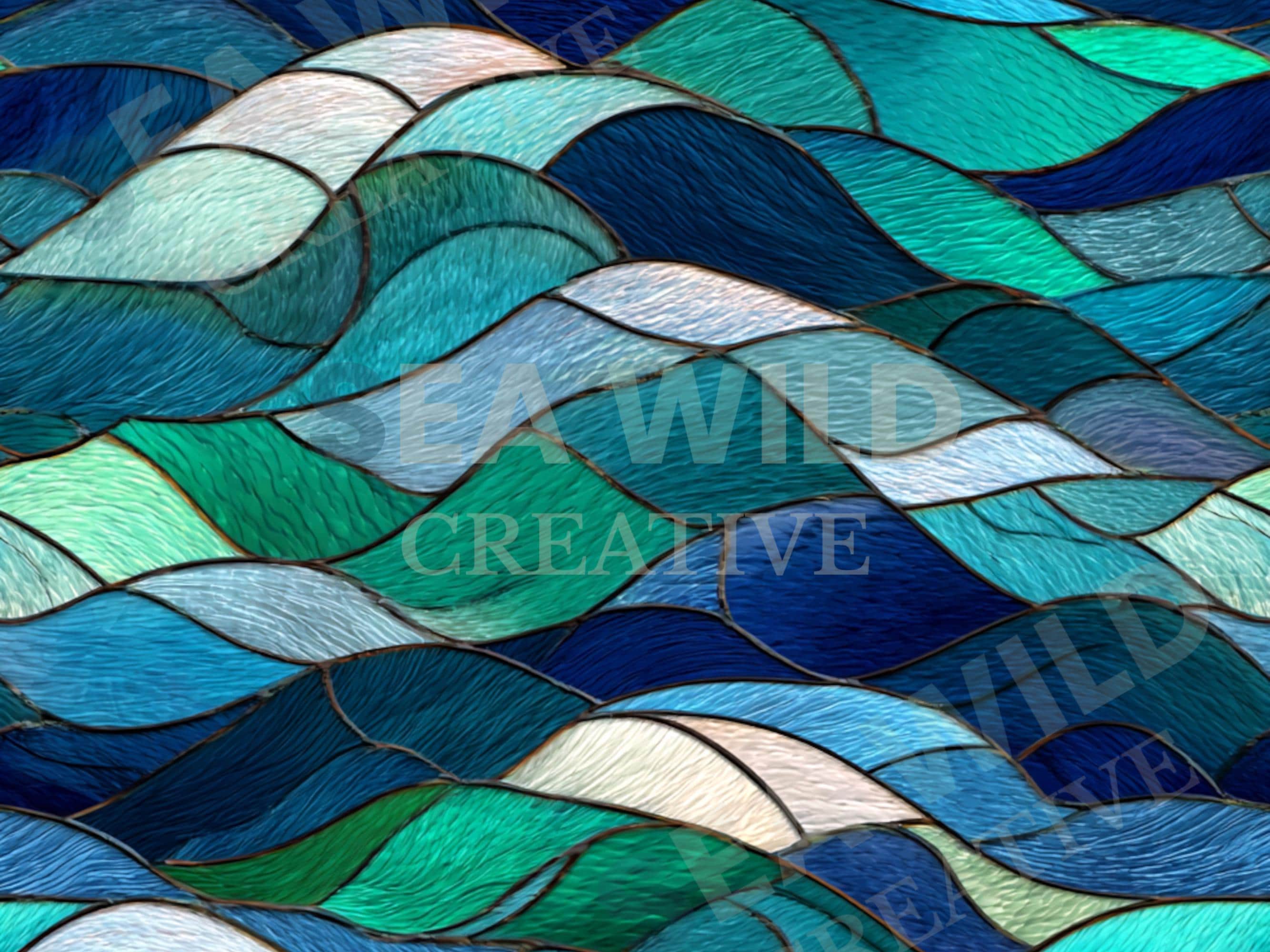 Ocean Wave Stained Glass Pattern, DIY Coastal Decor, Beach House Art ...