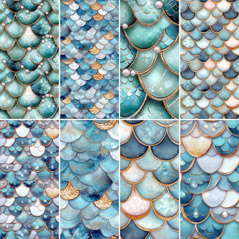 Mermaid Scale Digital Paper: 16 Scrapbook Papers | Instant Download ...