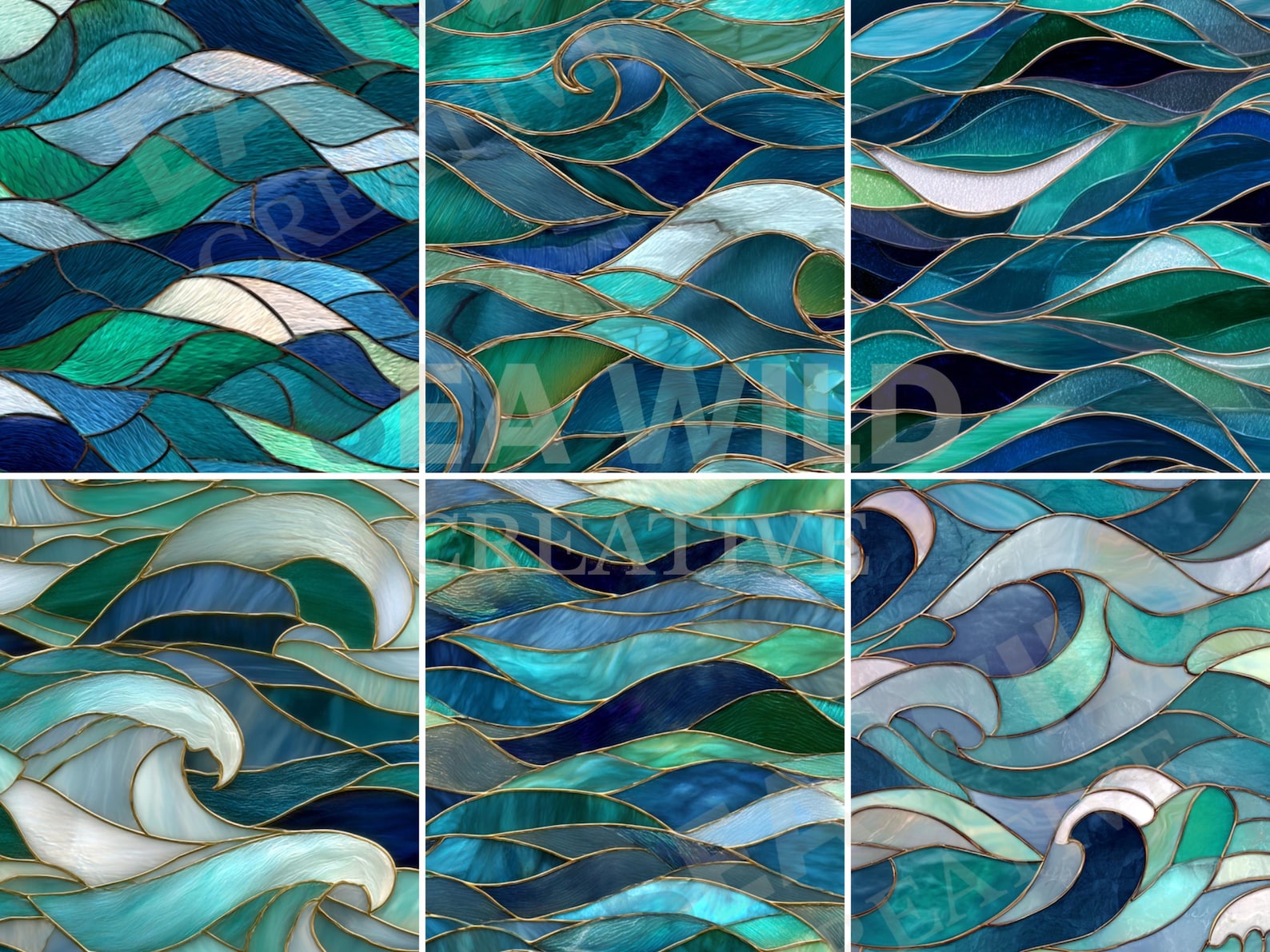 Ocean Wave Stained Glass Pattern, DIY Coastal Decor, Beach House Art ...
