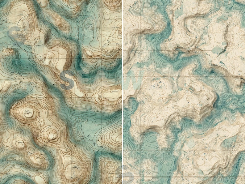 Vintage Topography Map Pattern, Seamless Digital Paper (JPEG Download ...