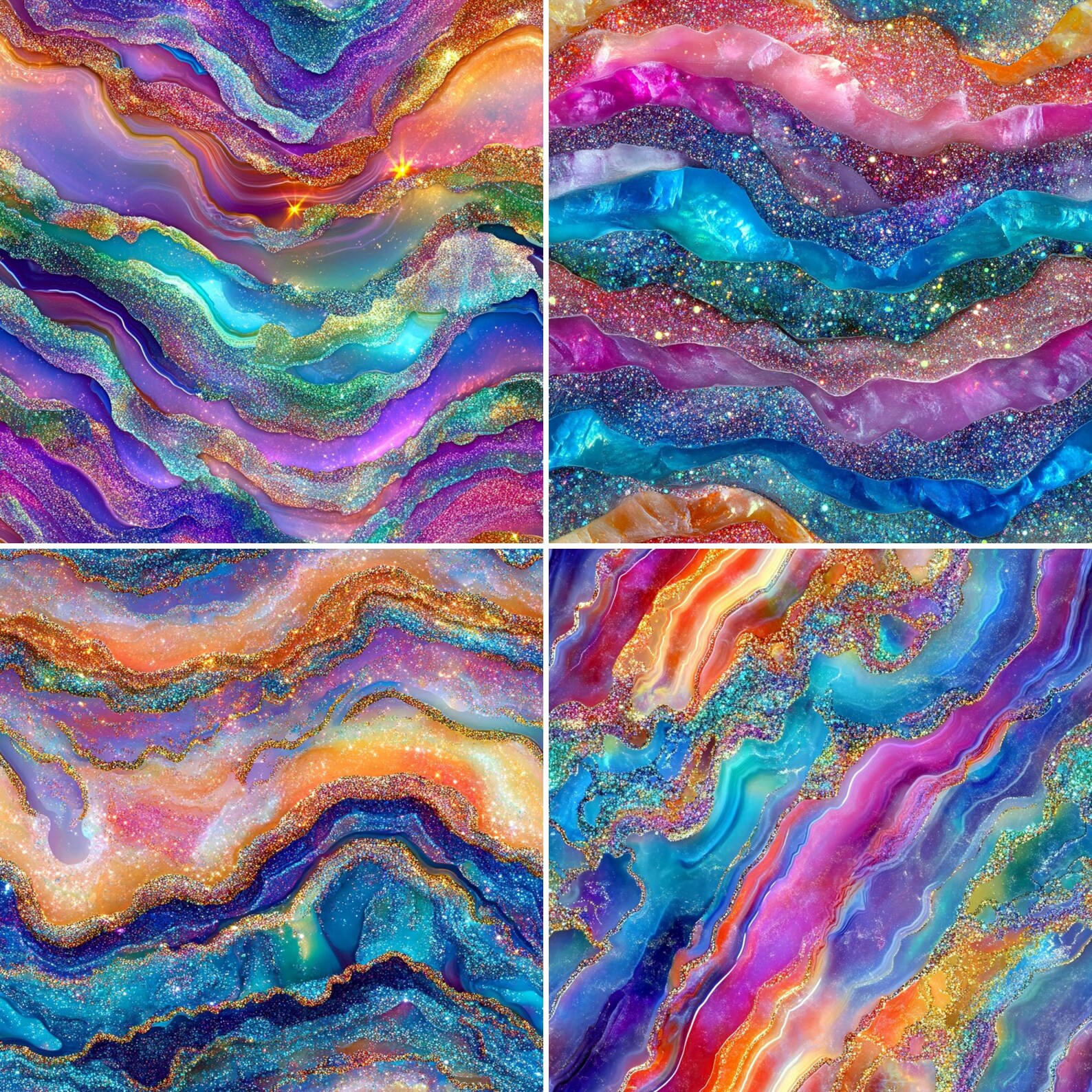 Rainbow Agate Digital Paper: 8 Unique Designs | Glitter Textures ...