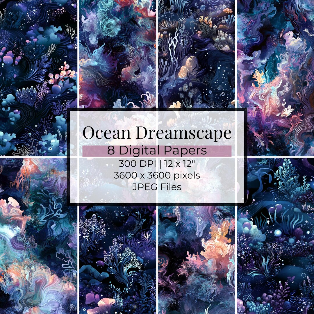 Ocean Sea Life Digital Paper: Seamless Under the Water Patterns ...