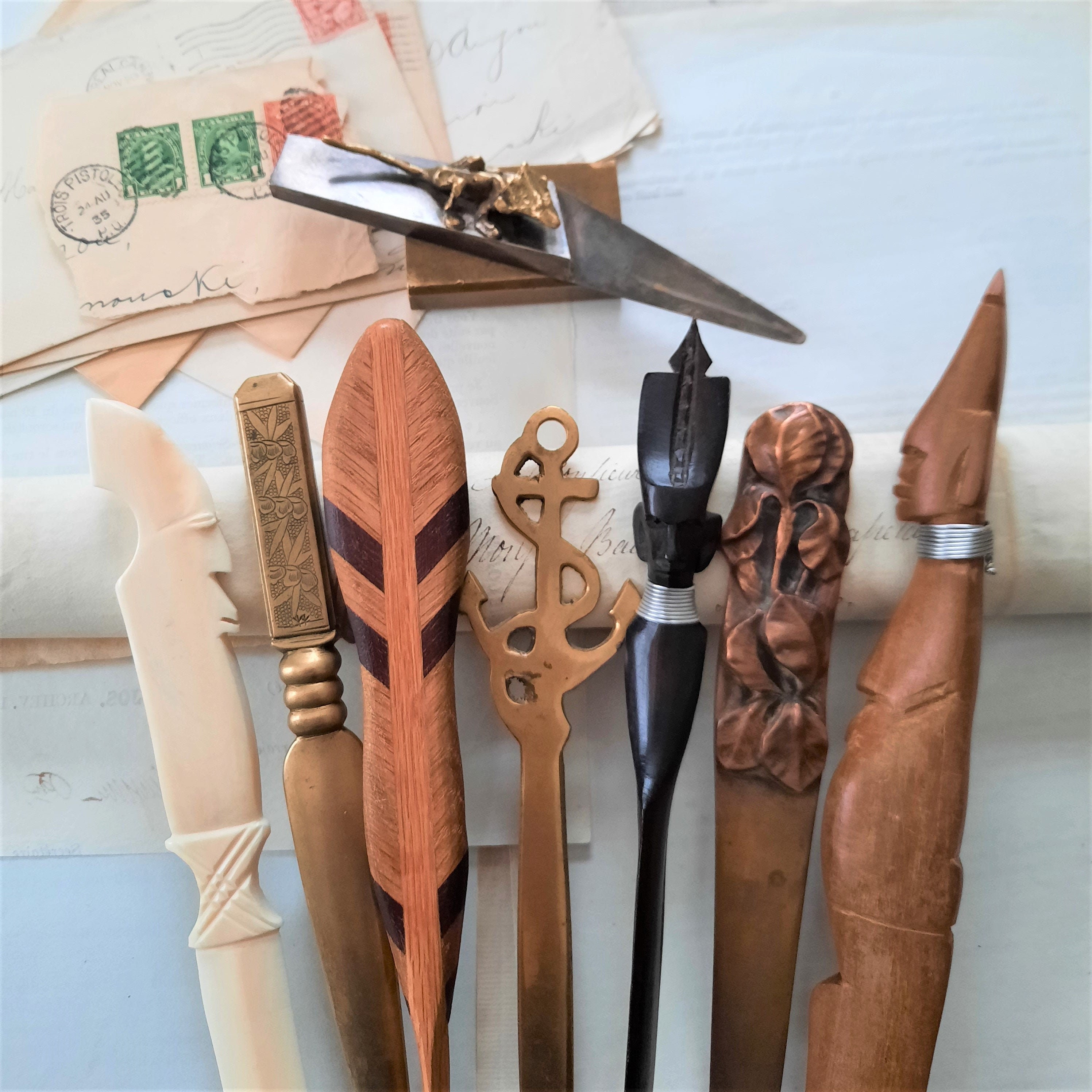 Vintage/antique Letter Opener in Wood Bone or Bronze. | Etsy