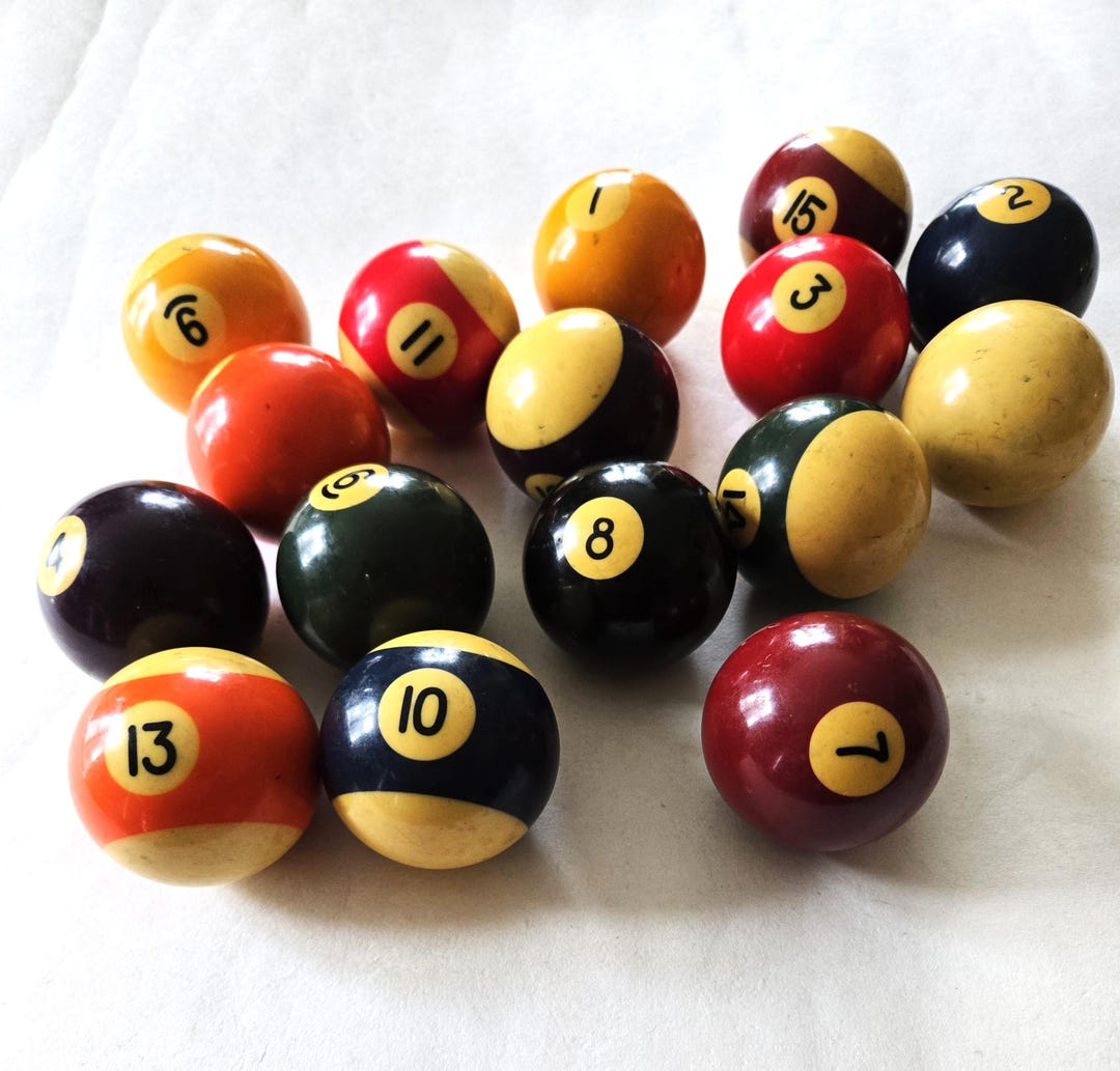 Vintage Pool Balls Set of 15 Balls & White Billard Ball - Etsy