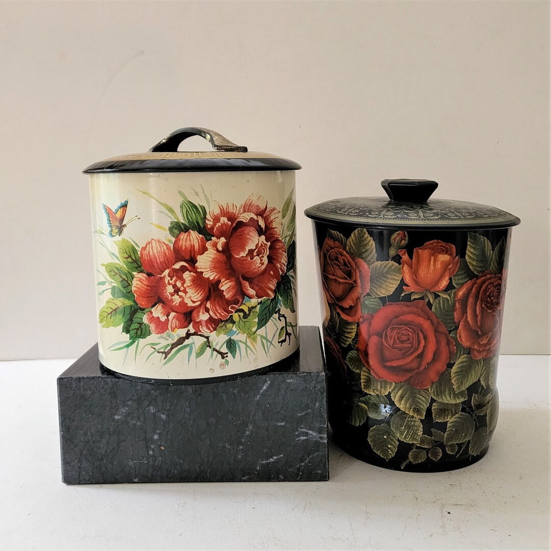 Vintage Metal Boxes. Antique Boxes. Lithographed Floral Motifs ...