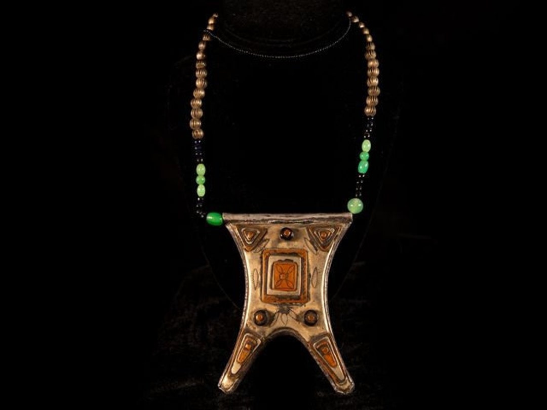 Vintage Middle Eastern Necklace. Ethnic Pendant Mixed Metal & Stones ...