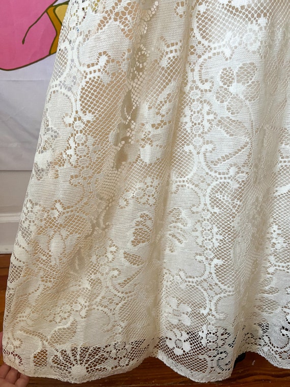 70s House of Bianchi Crochet Lace Queen Anne Neckline… - Gem