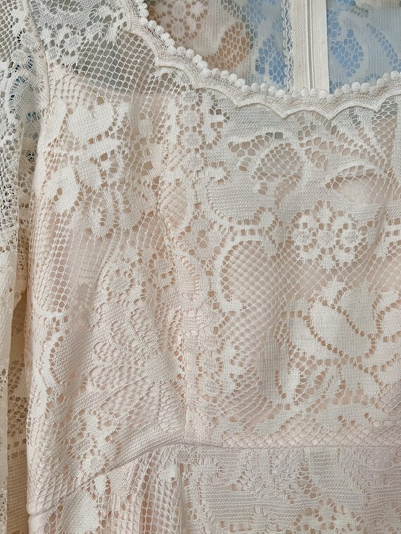 70s House of Bianchi Crochet Lace Queen Anne Neckline… - Gem