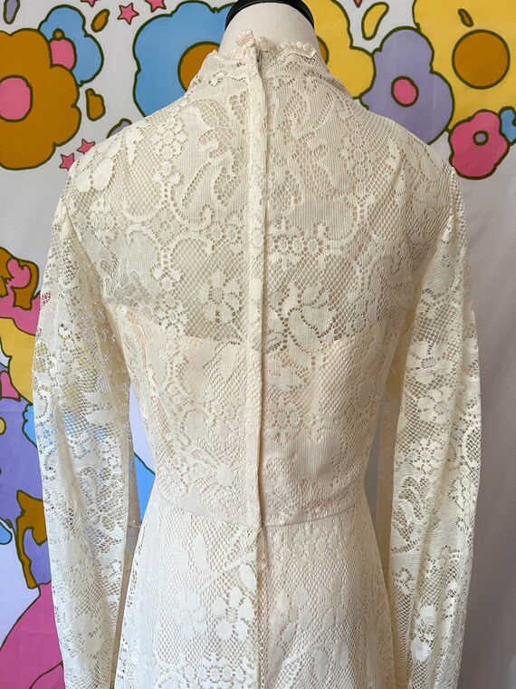 70s House of Bianchi Crochet Lace Queen Anne Neckline… - Gem