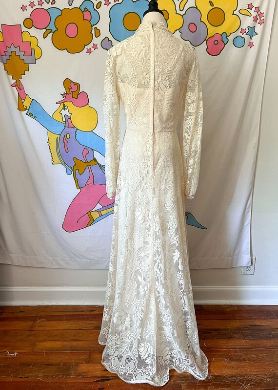 70s House of Bianchi Crochet Lace Queen Anne Neckline… - Gem