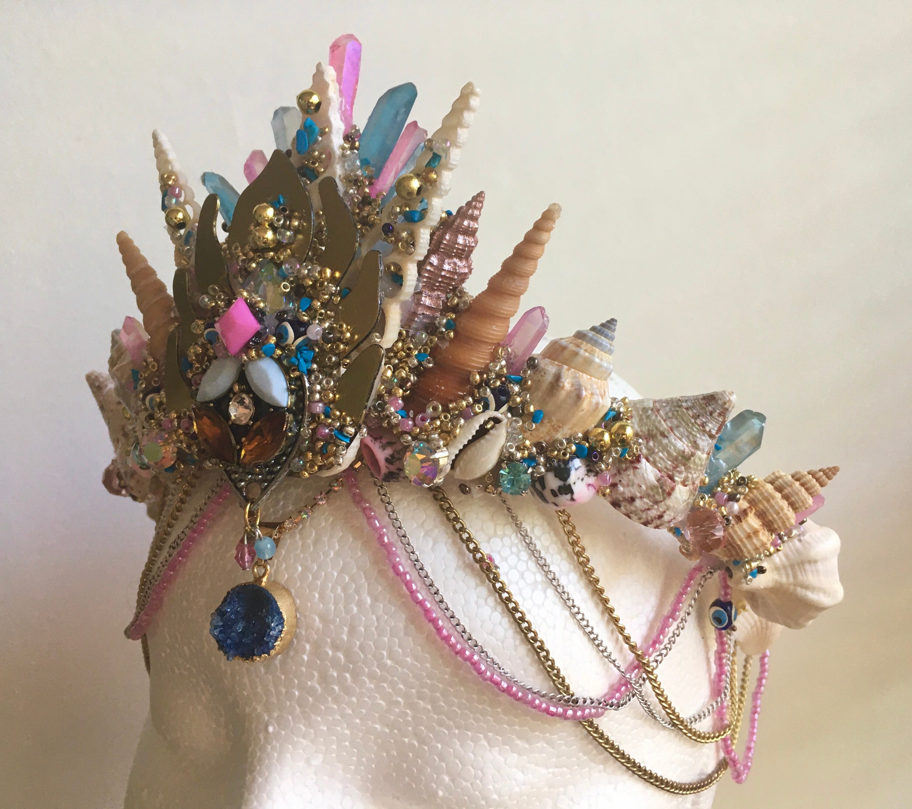 Medium Blue and Pink Shell Crown With Quartz and Druzy - Etsy