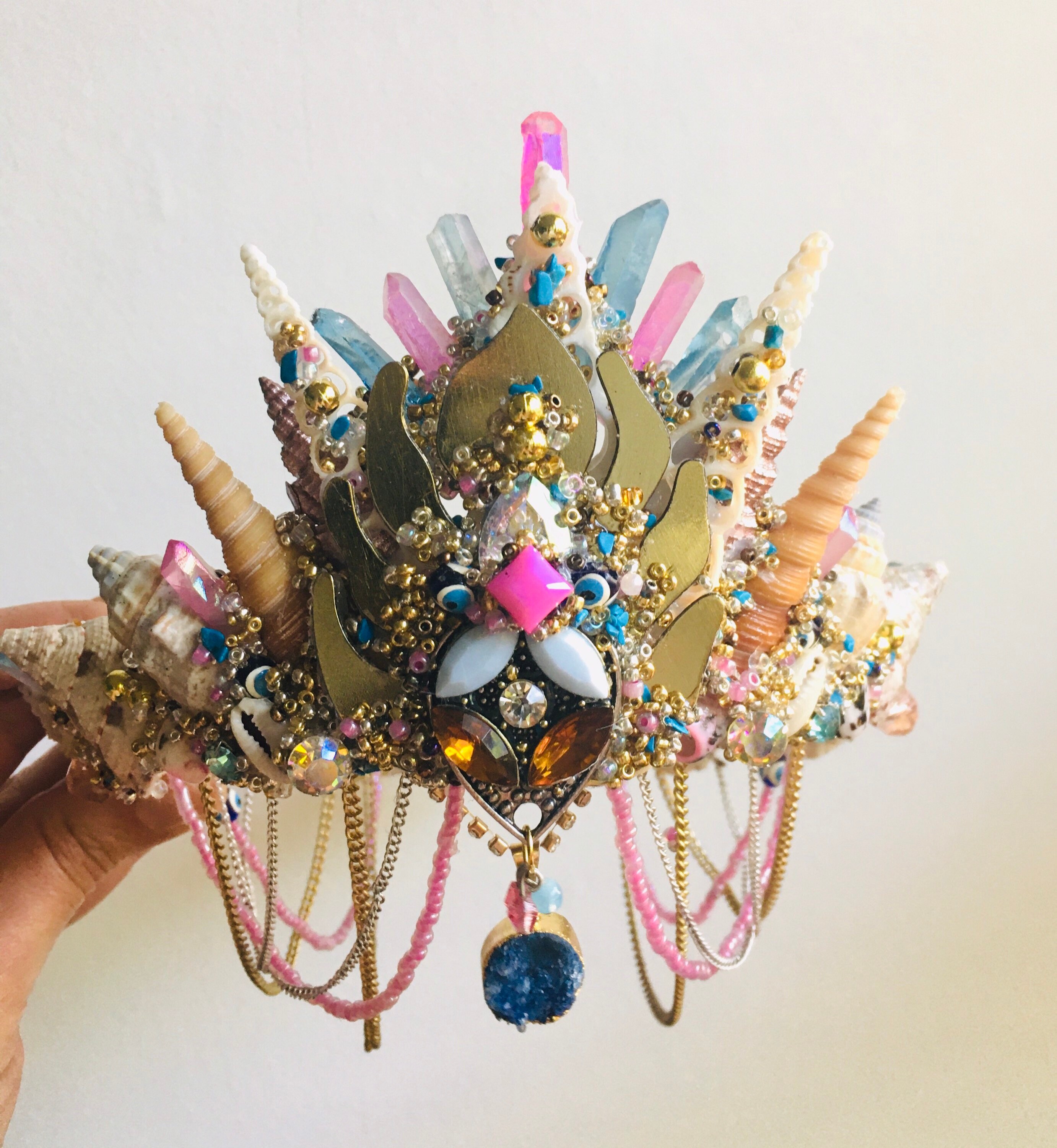 Medium Blue and Pink Shell Crown With Quartz and Druzy - Etsy