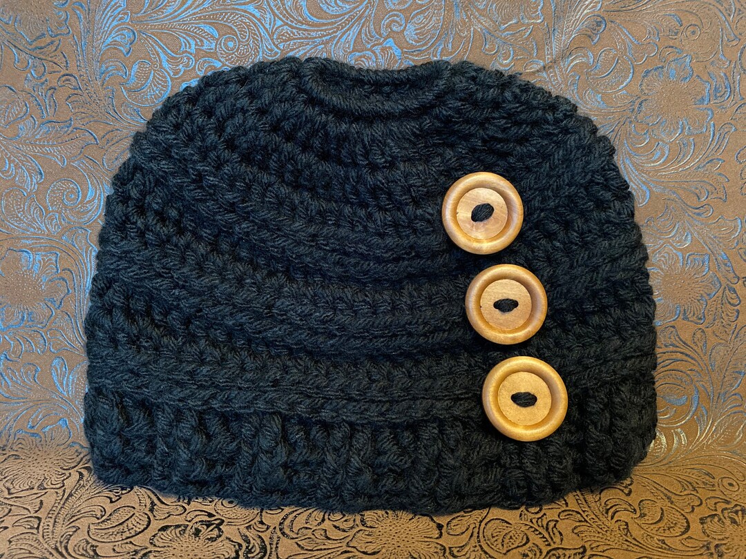 Black Bun Hat With Wood Buttons - Etsy